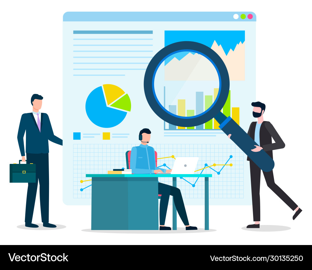 Managers work in team chart and diagram on board Vector Image