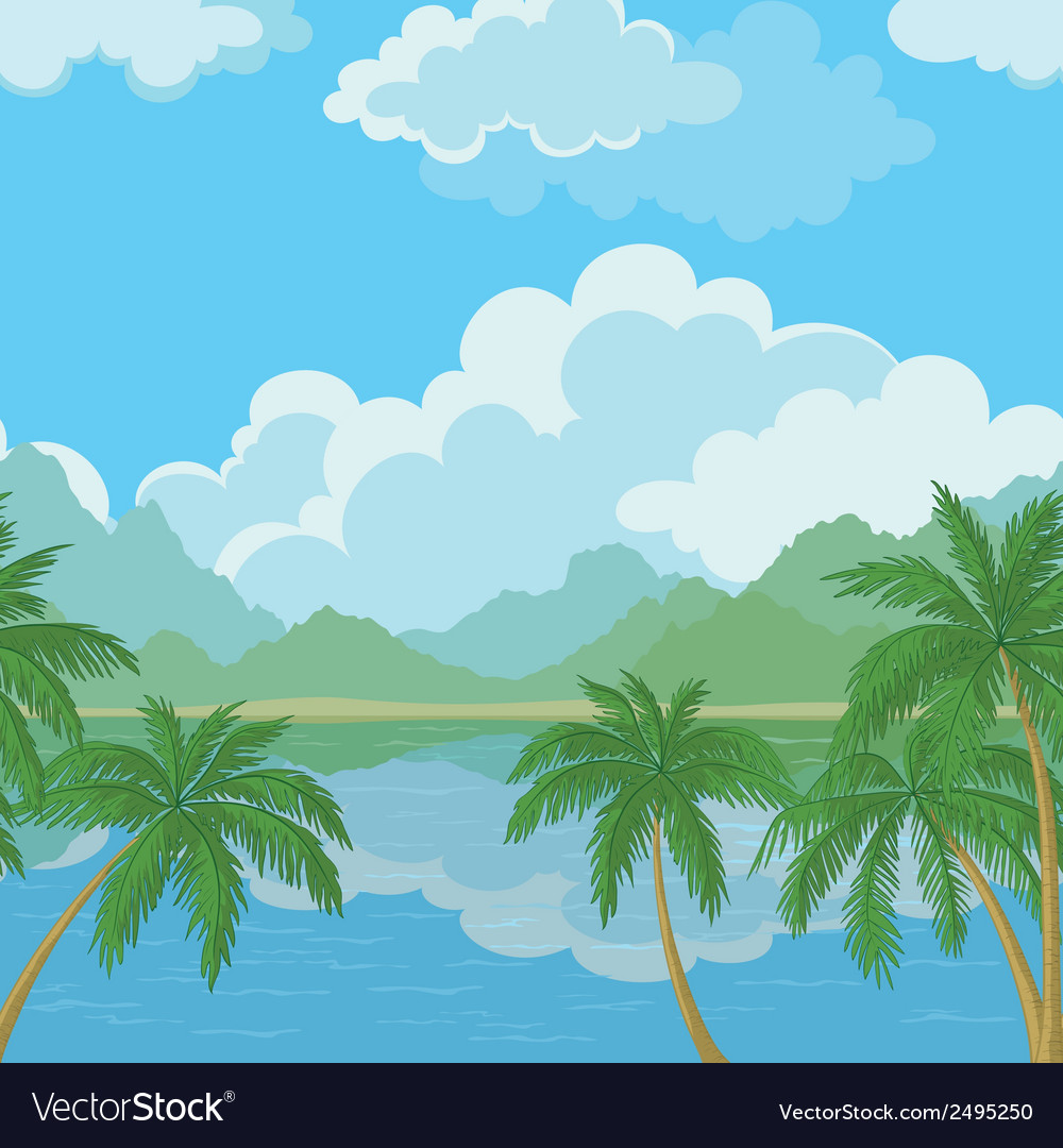 Seamless landscape sea and palm trees Royalty Free Vector