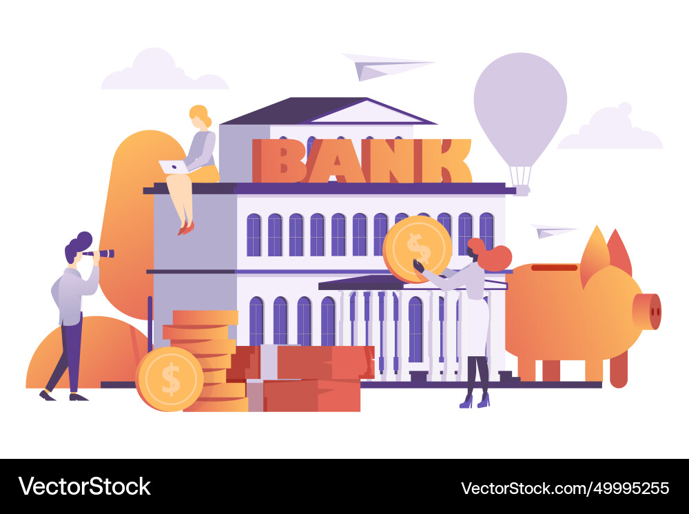 Bank financial system tiny worker business people Vector Image