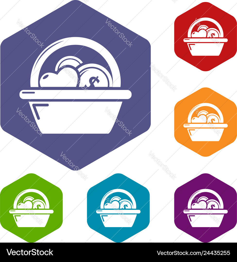 Basket donate icons hexahedron Royalty Free Vector Image