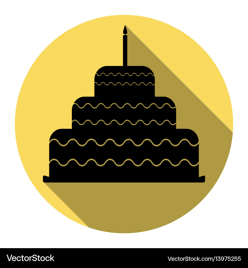 Cake with candle sign flat black icon Royalty Free Vector