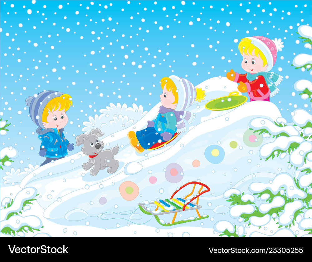 Children playing on an ice slide Royalty Free Vector Image