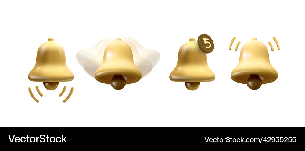 Collection of 3d render notification bell icons Vector Image