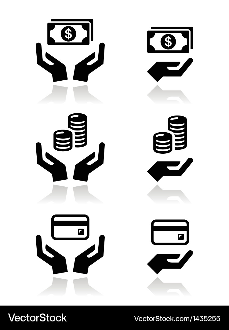 Hands with money icons set Royalty Free Vector Image