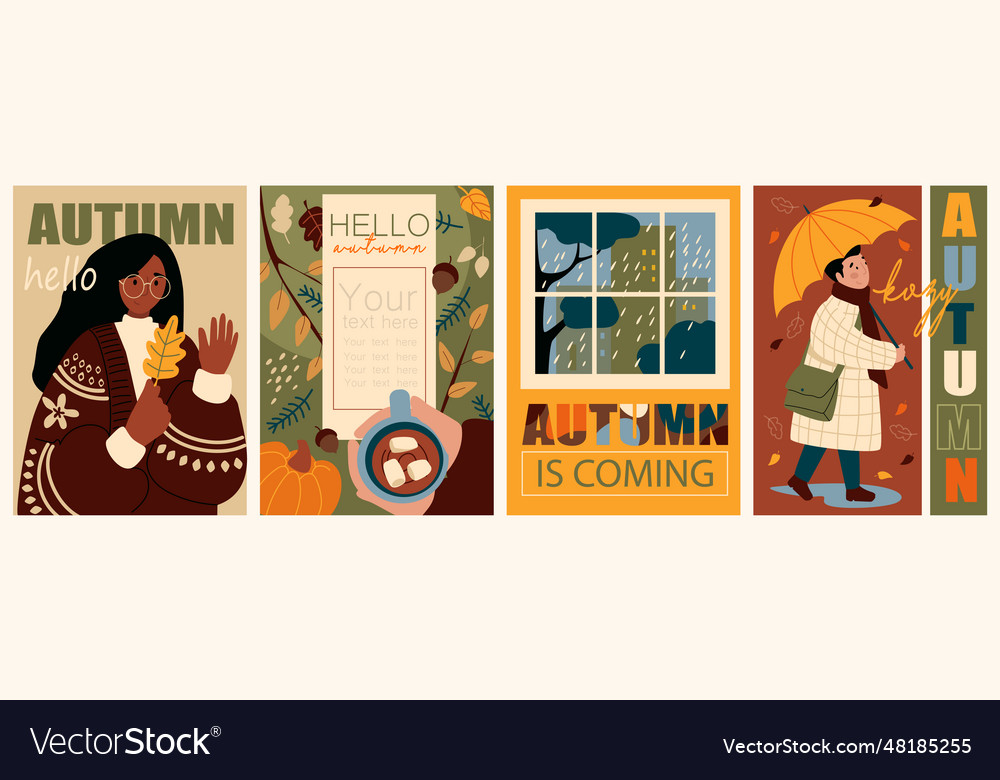 Hello autumn cover brochure set in trendy flat Vector Image