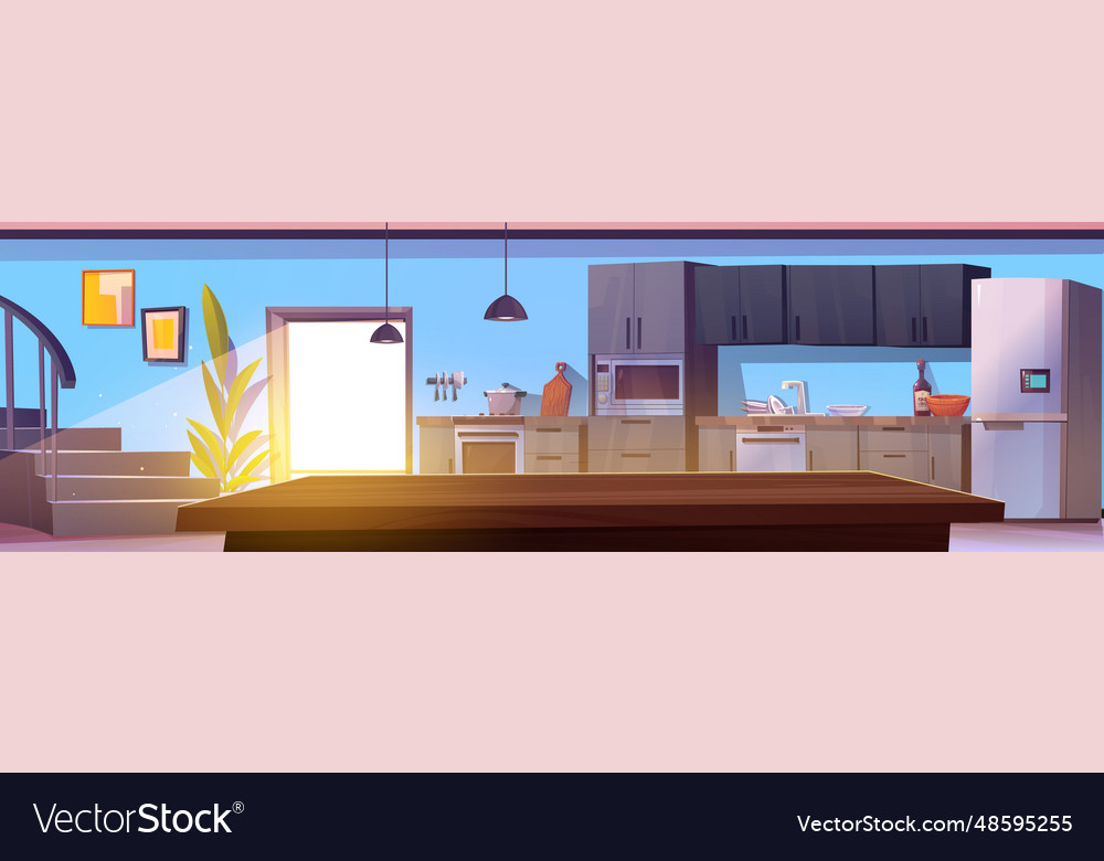 Home kitchen interior with furniture kitchenware Vector Image