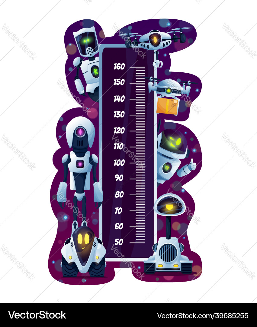 Kids height chart growth measure meter with robot Vector Image