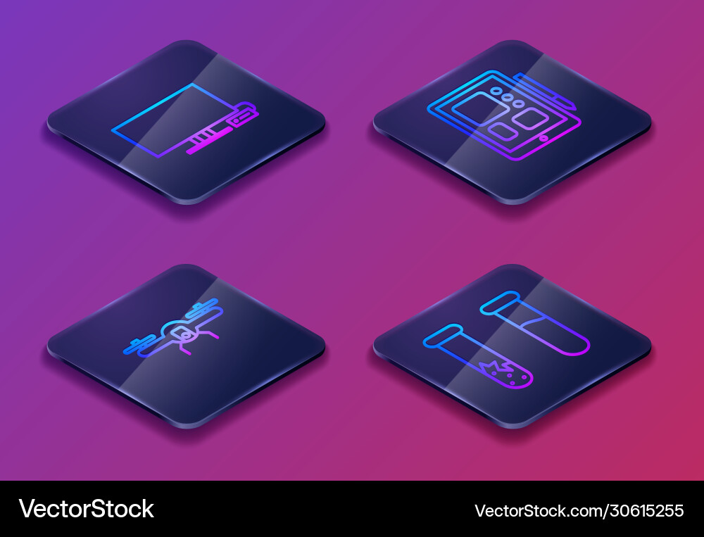 Set isometric line smart tv drone flying graphic Vector Image