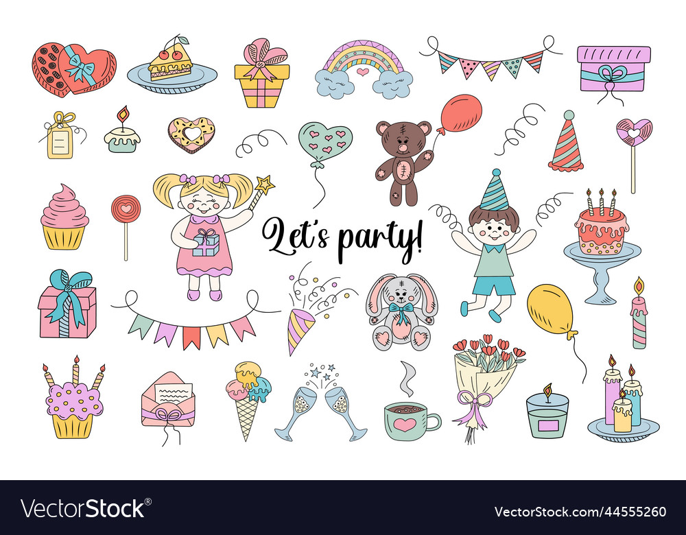Big birthday celebration doodle clipart set Vector Image