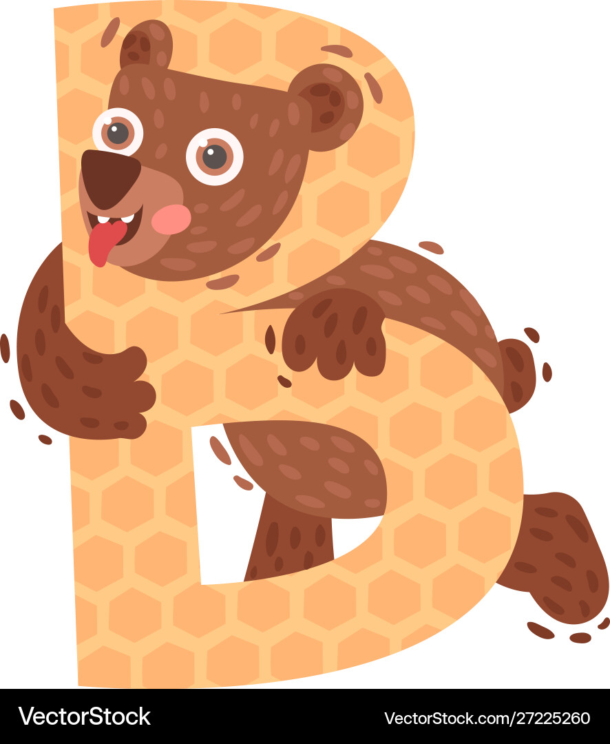 Cartoon bear with letter b Royalty Free Vector Image