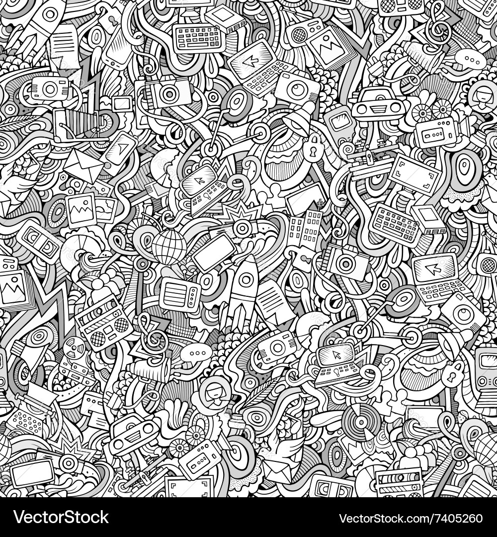 Cartoon doodles social media technical Royalty Free Vector