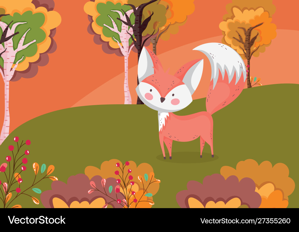 Cute fox in meadow foliage hello autumn Royalty Free Vector