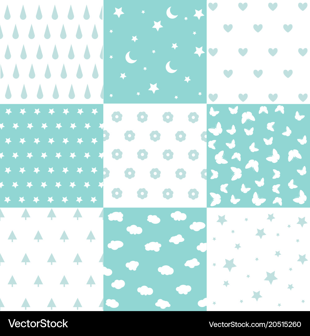 Cute set kids seamless patterns with fabric tex Vector Image