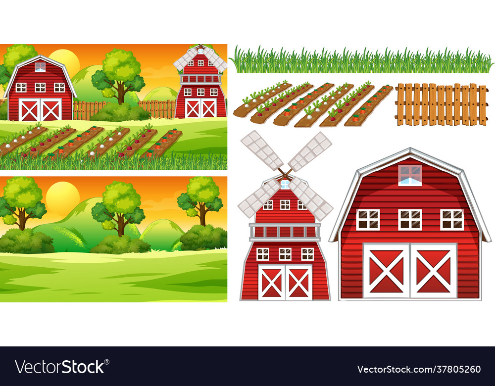 Farm element set isolated with scence Royalty Free Vector