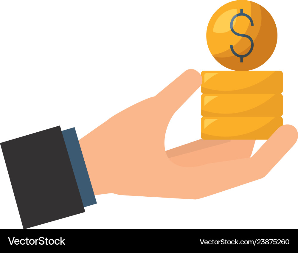 Hand holding stacked dollar coins Royalty Free Vector Image