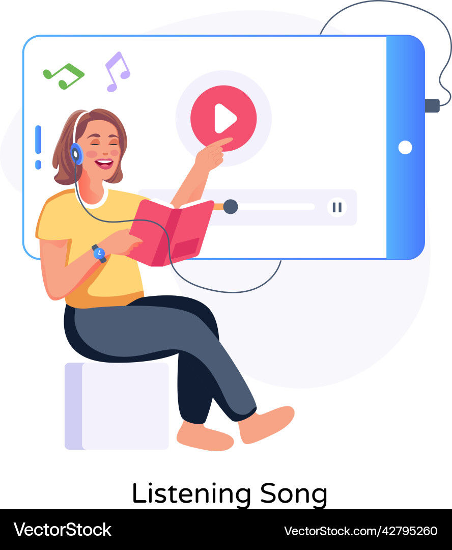 Listening song Royalty Free Vector Image - VectorStock