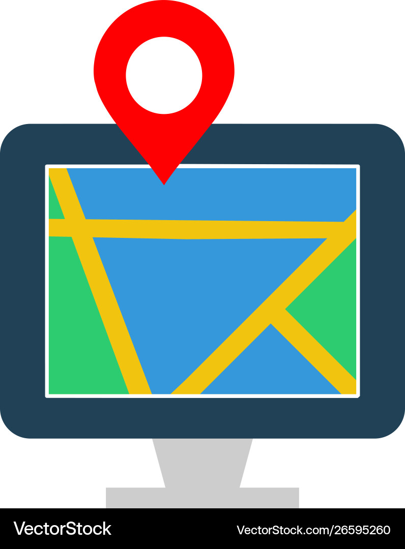 Map on monitor flat multi color Royalty Free Vector Image