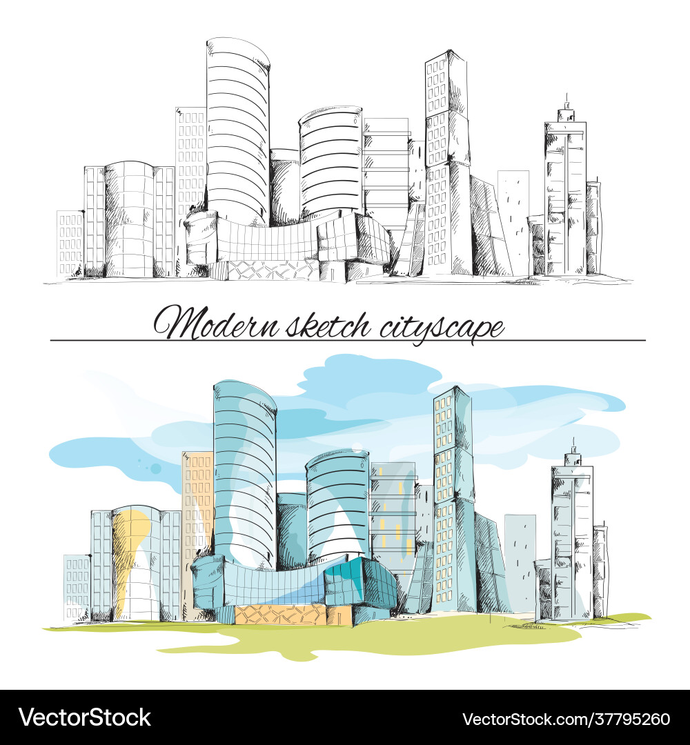Modern sketch buildings cityscape Royalty Free Vector Image