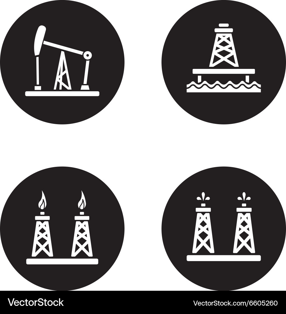 Oil drilling black icons set Royalty Free Vector Image