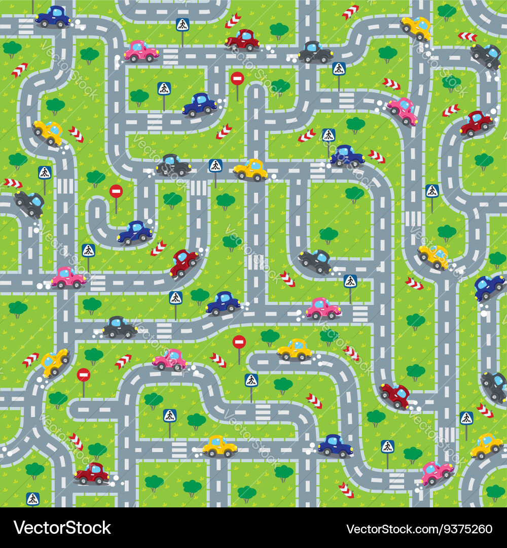 Road seamless pattern with funny cars Royalty Free Vector