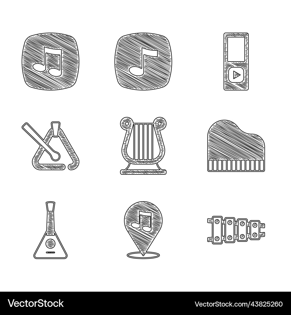 Set ancient greek lyre location musical note Vector Image
