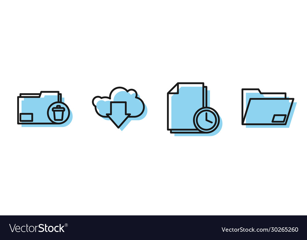 Set Line Document With Clock Delete Folder Cloud Vector Image