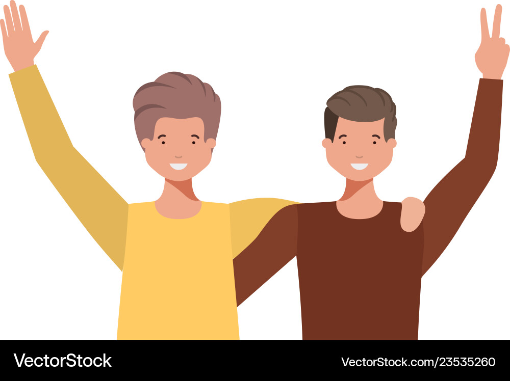 Young men with hands up avatar character Vector Image
