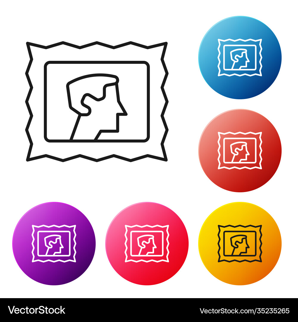 Black line postal stamp icon isolated on white Vector Image