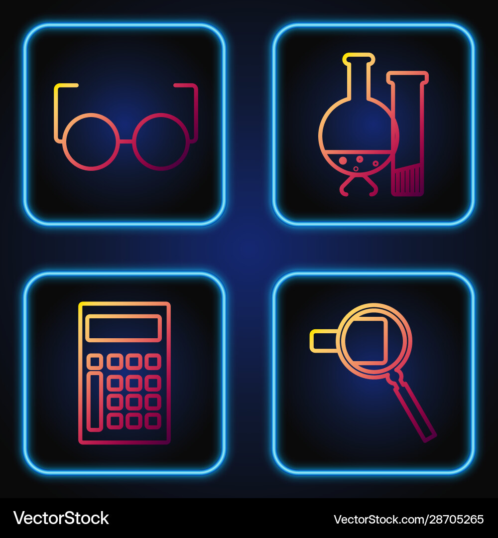 Set line magnifying glass calculator glasses Vector Image