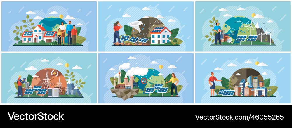 Solar power plant maintenance metaphors Royalty Free Vector