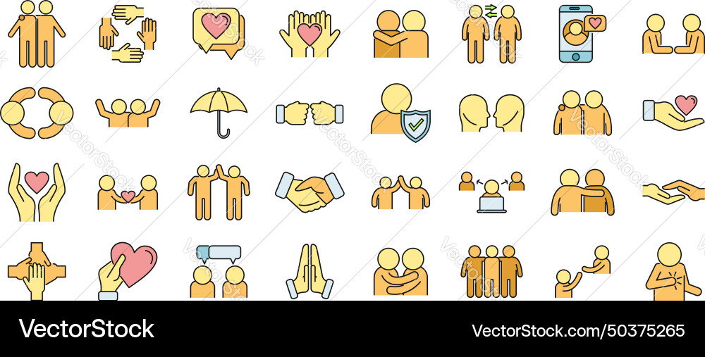 Trust team icons set color line Royalty Free Vector Image