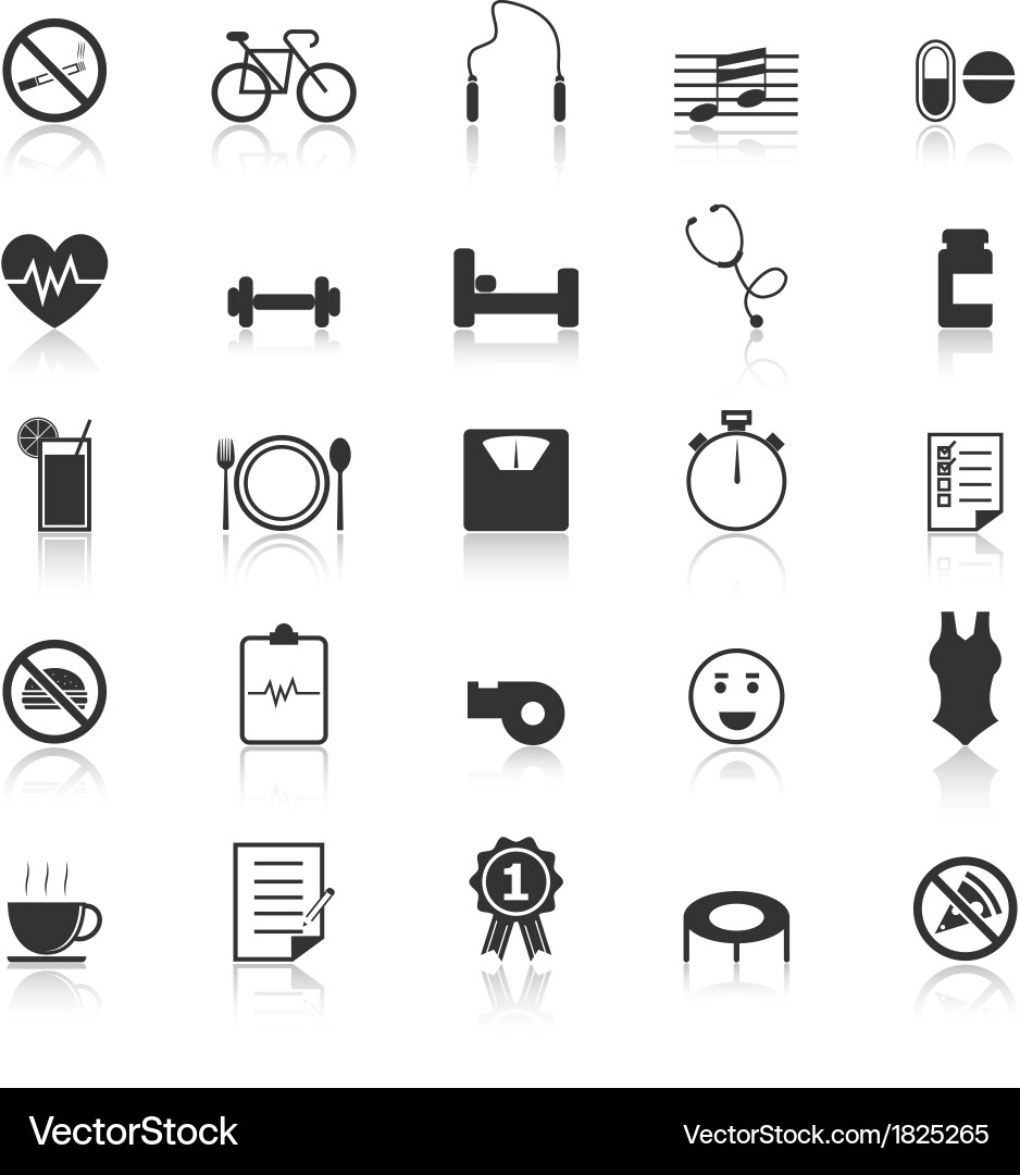 Wellness icons with reflect on white background Vector Image