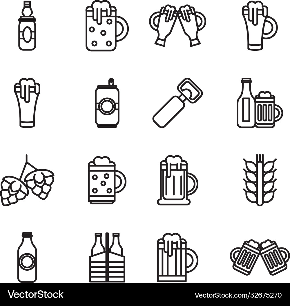 Bundle beer international day icons Royalty Free Vector
