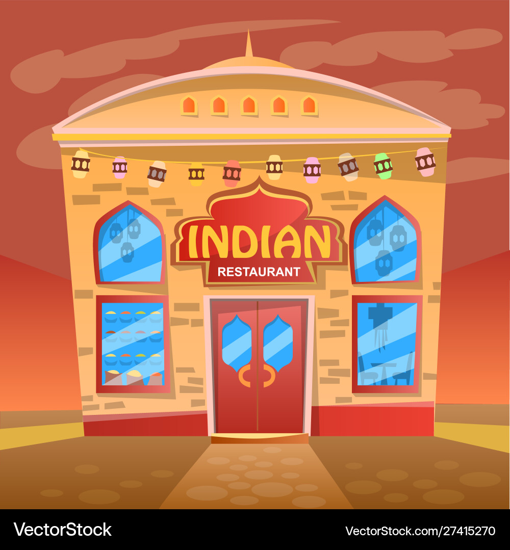 Detailed facade indian restaurant image Royalty Free Vector