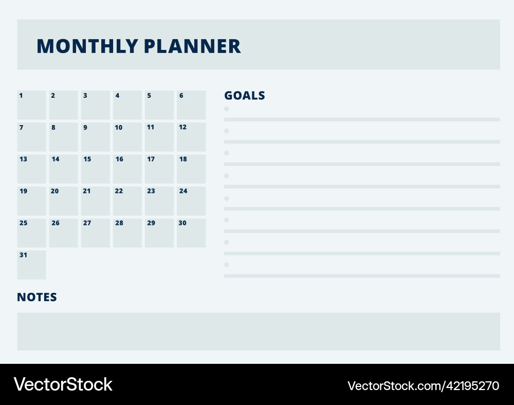 Monthly planner page calendar and project Vector Image