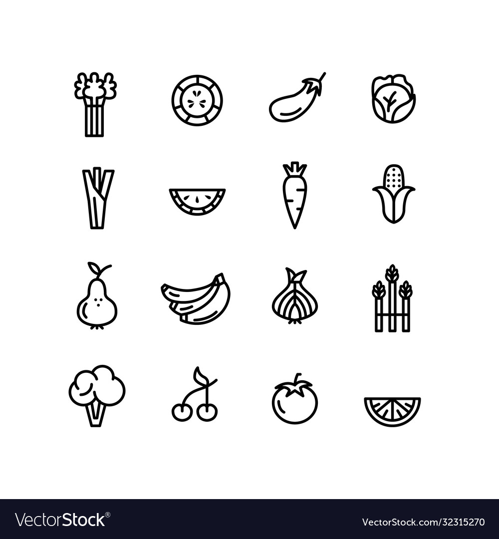 Vegetables and fruits green healthy eating icons Vector Image