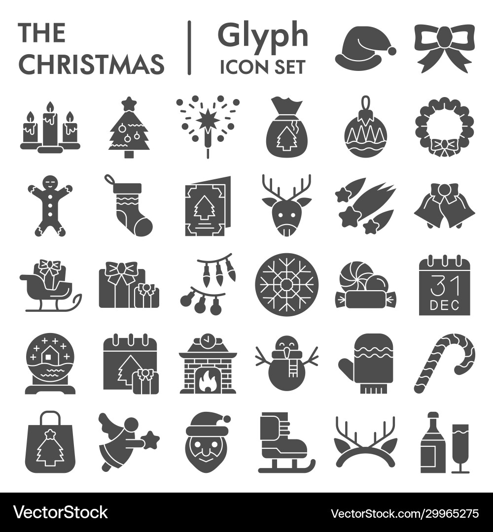 Christmas solid icon set winter holiday symbols Vector Image