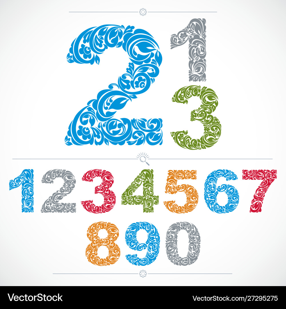 Ecology style flowery numbers numeration made Vector Image