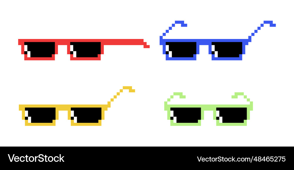 Pixel boss glasses icon set in 8 bit retro Vector Image