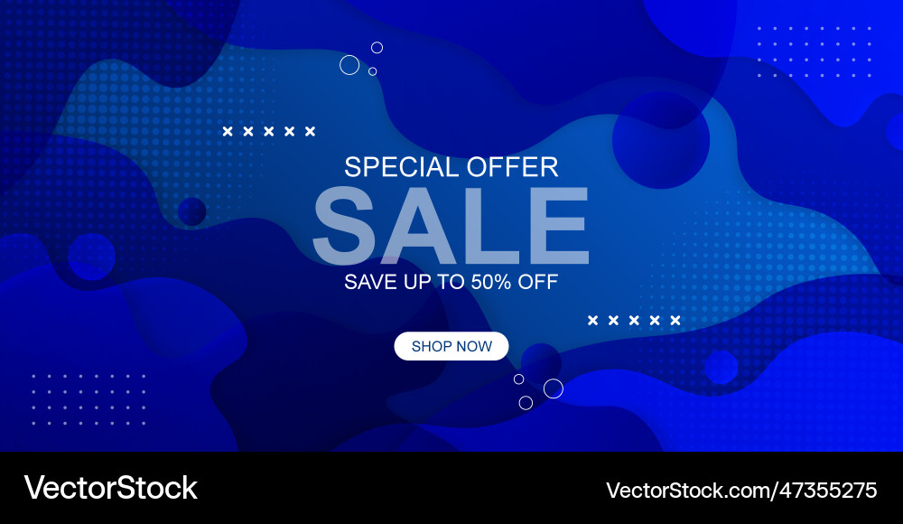 Sale banner background with blue fluid shape Vector Image