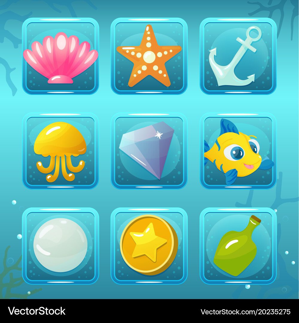 Underwater world game icons Royalty Free Vector Image