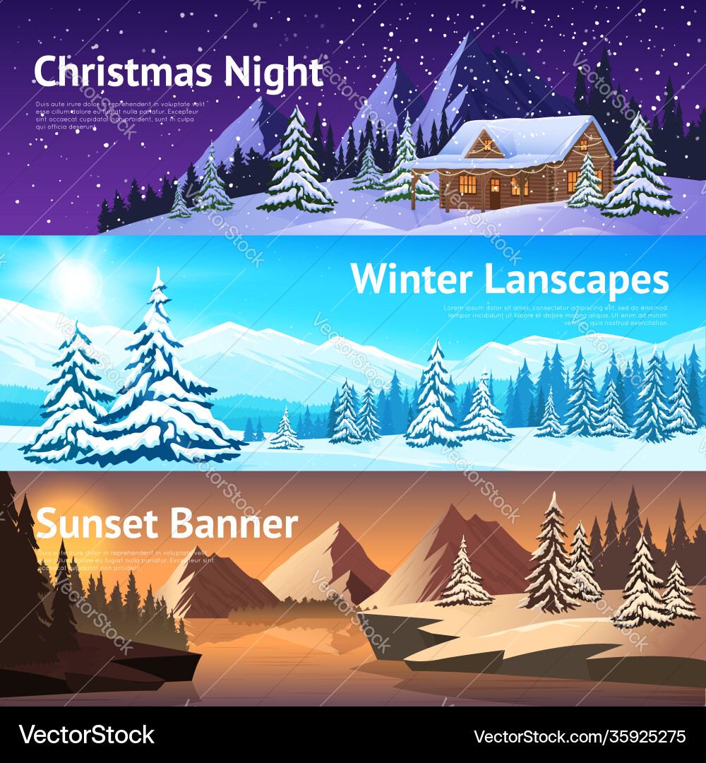 Winter landscape horizontal banners Royalty Free Vector