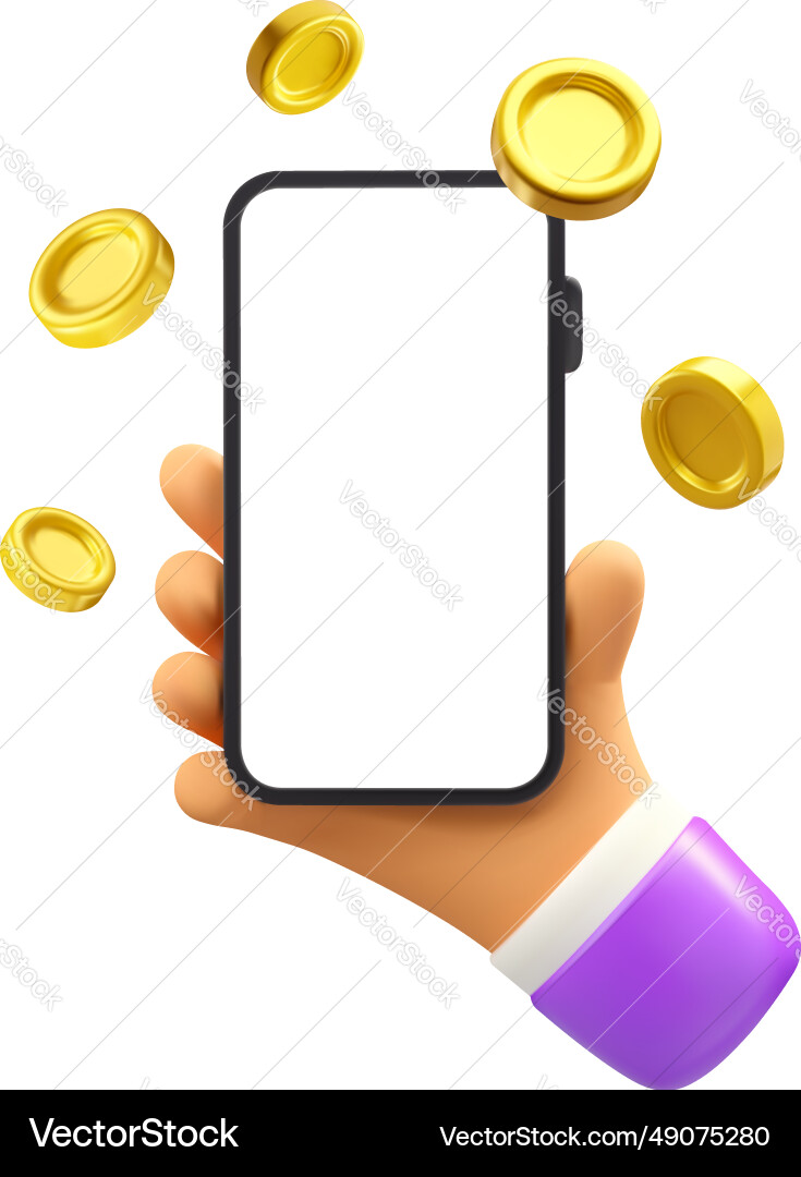 3d hand with phone and coins Royalty Free Vector Image
