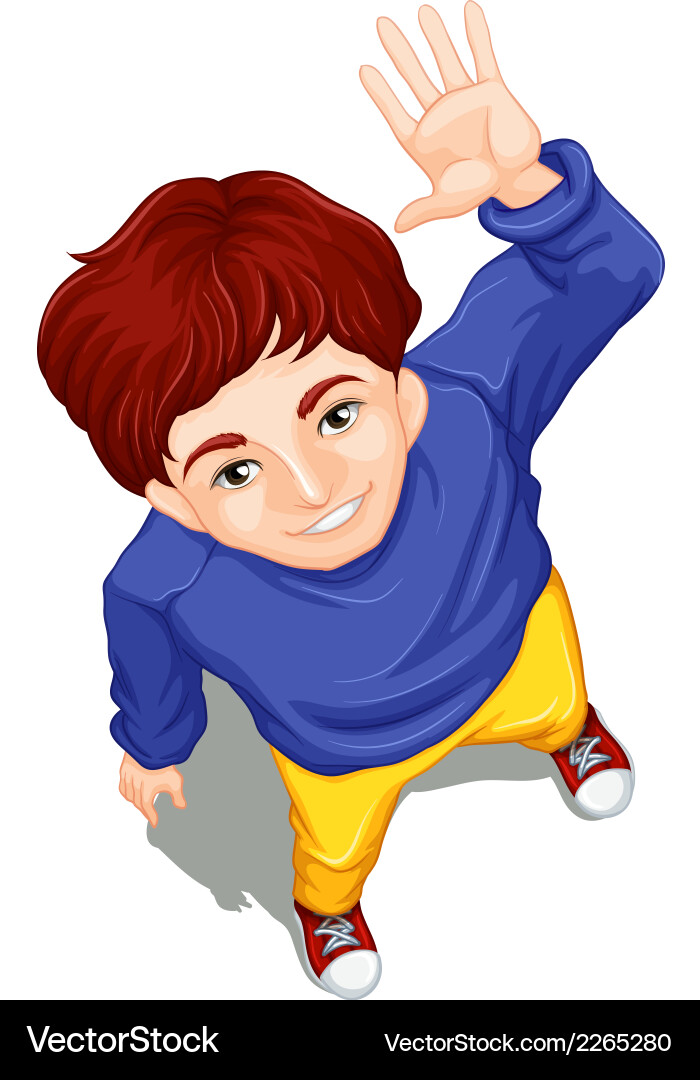 A topview of boy waving while facing the sky Vector Image