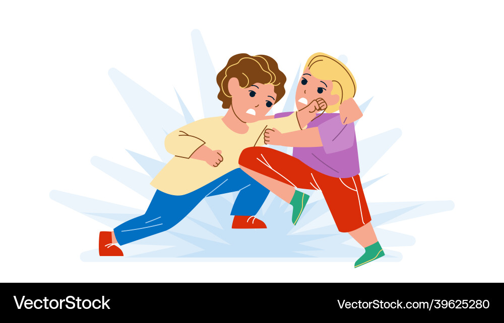 Angry schoolboys fight in school corridor Vector Image