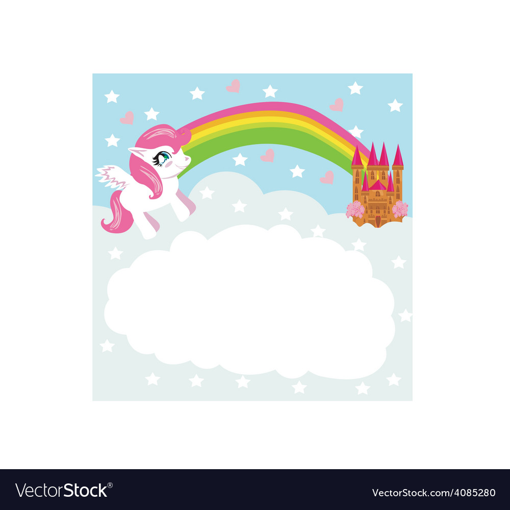 Card with a cute unicorn rainbow and fairy-tale Vector Image