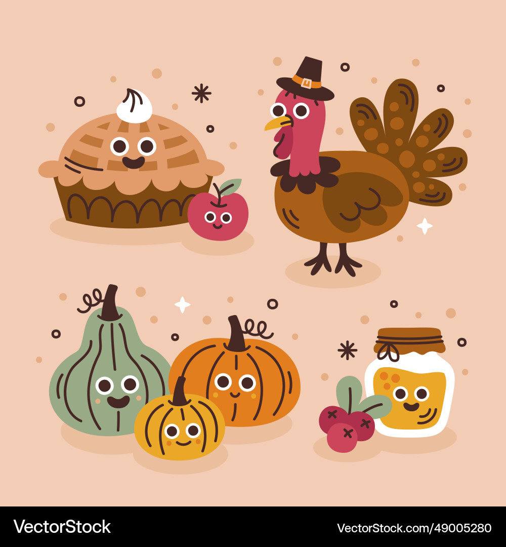 Cartoon character thanksgiving day celebration Vector Image