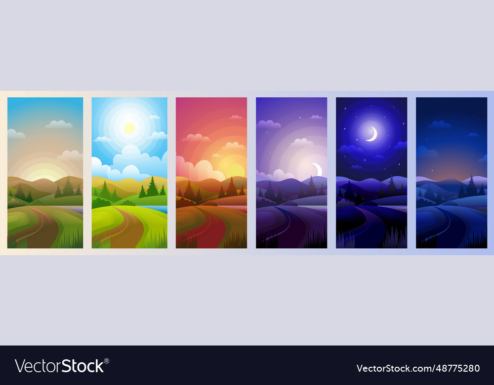 Day parts landscape in night morning noon sunset Vector Image