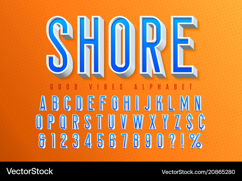 Good vibes retro typeface 3d display font poster Vector Image