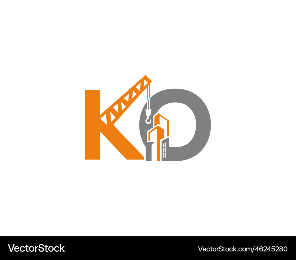 Letters ko with crane and building logo Royalty Free Vector